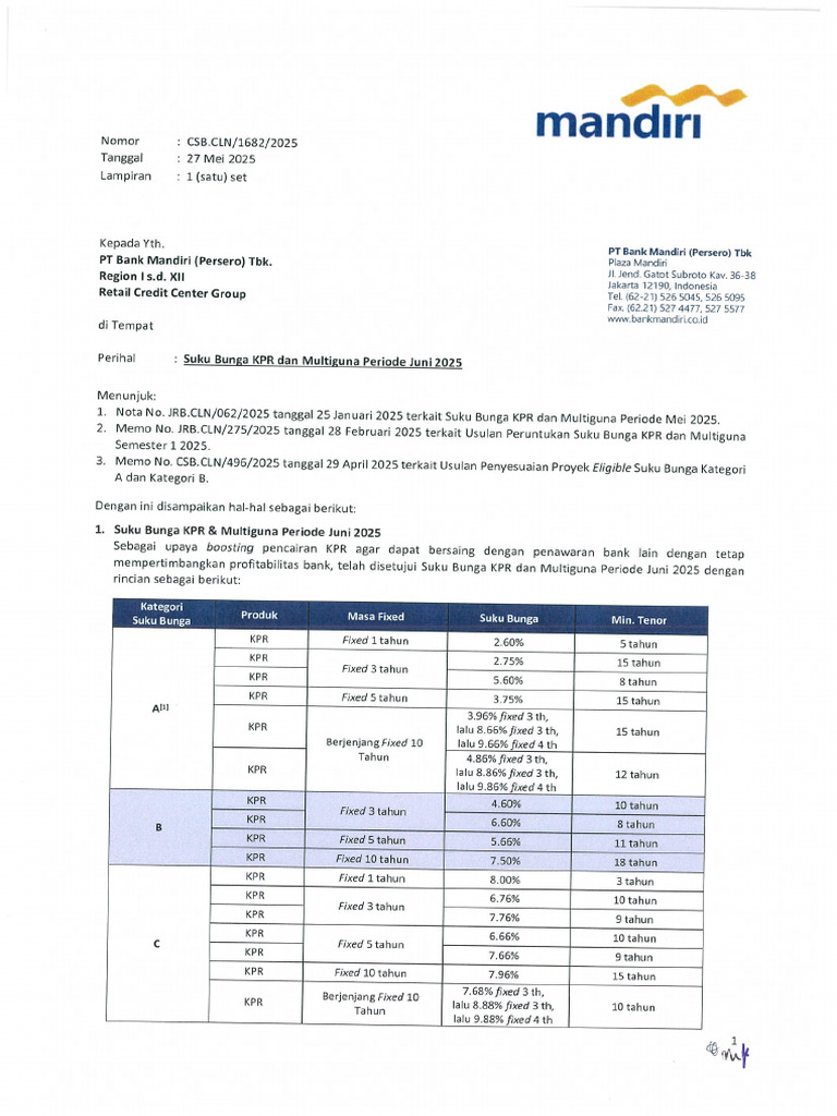 S.CSB - CLN.1682.2025 Suku Bunga KPR Dan Multiguna Periode Juni 2025 | PDF