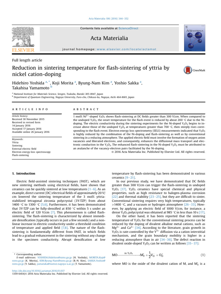 Reduction in Sintering Temperature For Flash-Sintering of Yttria by Nickel Cation Doping | PDF ...