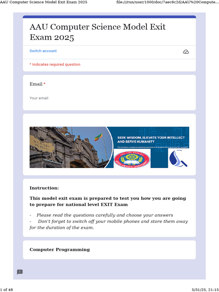 AAU Computer Science Model Exit Exam 2025 | PDF | Process (Computing ...