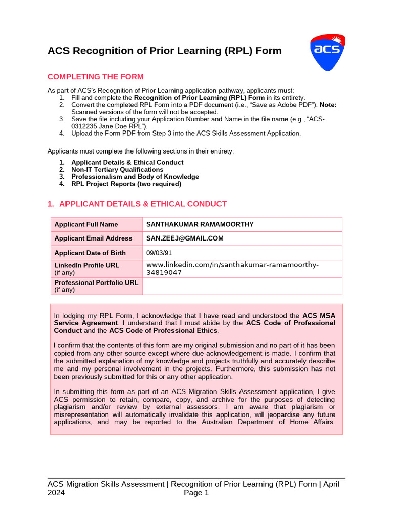 ACS RPL Application Form Guide | PDF | Artificial Intelligence ...
