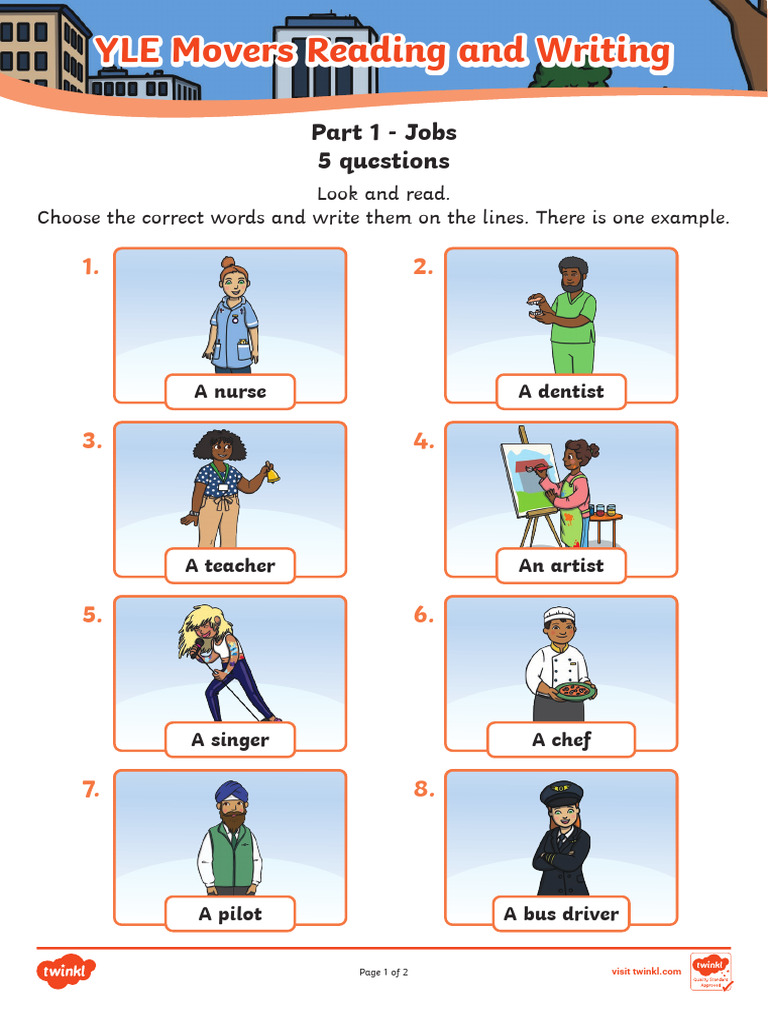 T e 1682504730 Esl Yle Movers Reading and Writing Part 1 Worksheet Jobs ...