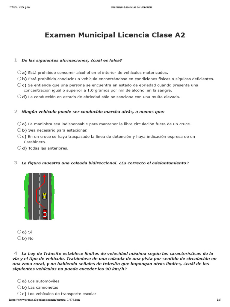 Examen Licencia Clase A2: Preguntas Clave | PDF | Licencia de conducir ...