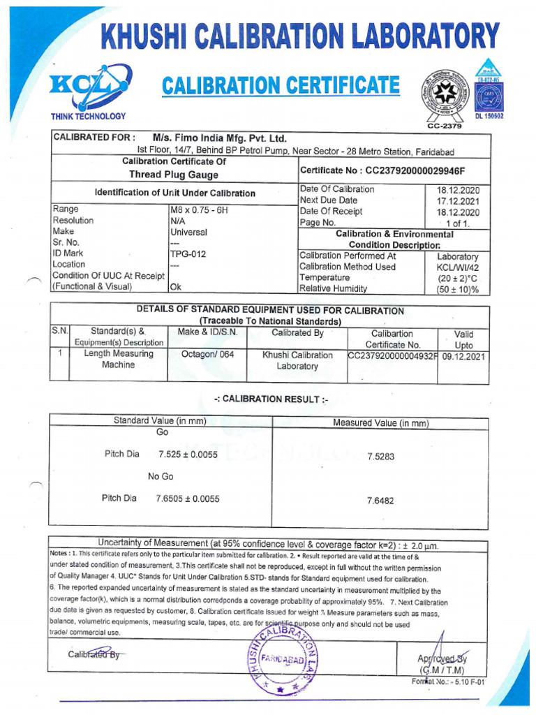 Khushi Calibration Laboratory Test Report | PDF