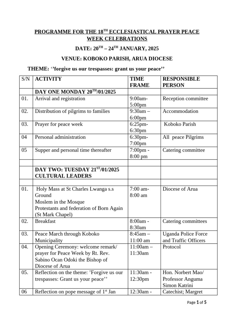 Programme For The 18th Ecclesiastical Prayer Peace Week Org-1 | PDF | Christian Worship And ...