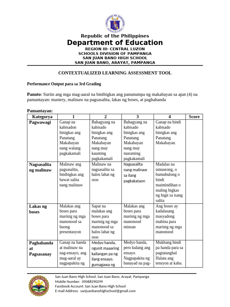 Contextualized Learning Assessment Tool | PDF