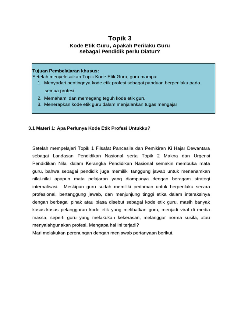 Modul 3 Topik 3 Kode Etik Guru | PDF