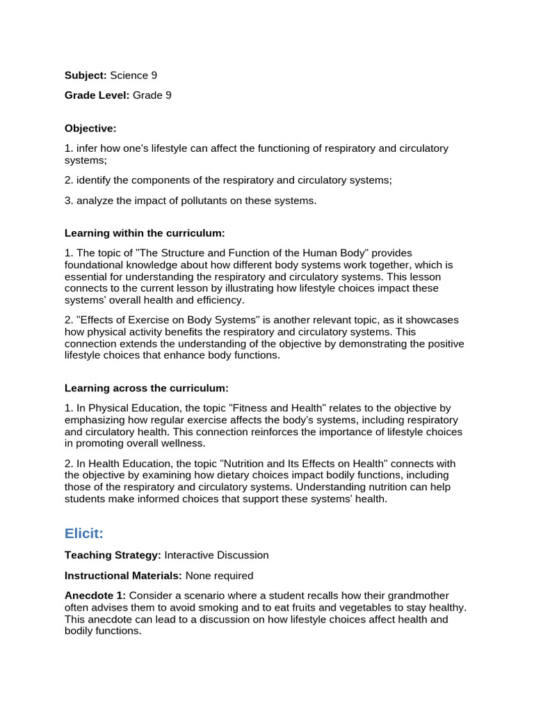 Lesson - Plan Grade 9 Science Day 2 | PDF | Physical Fitness