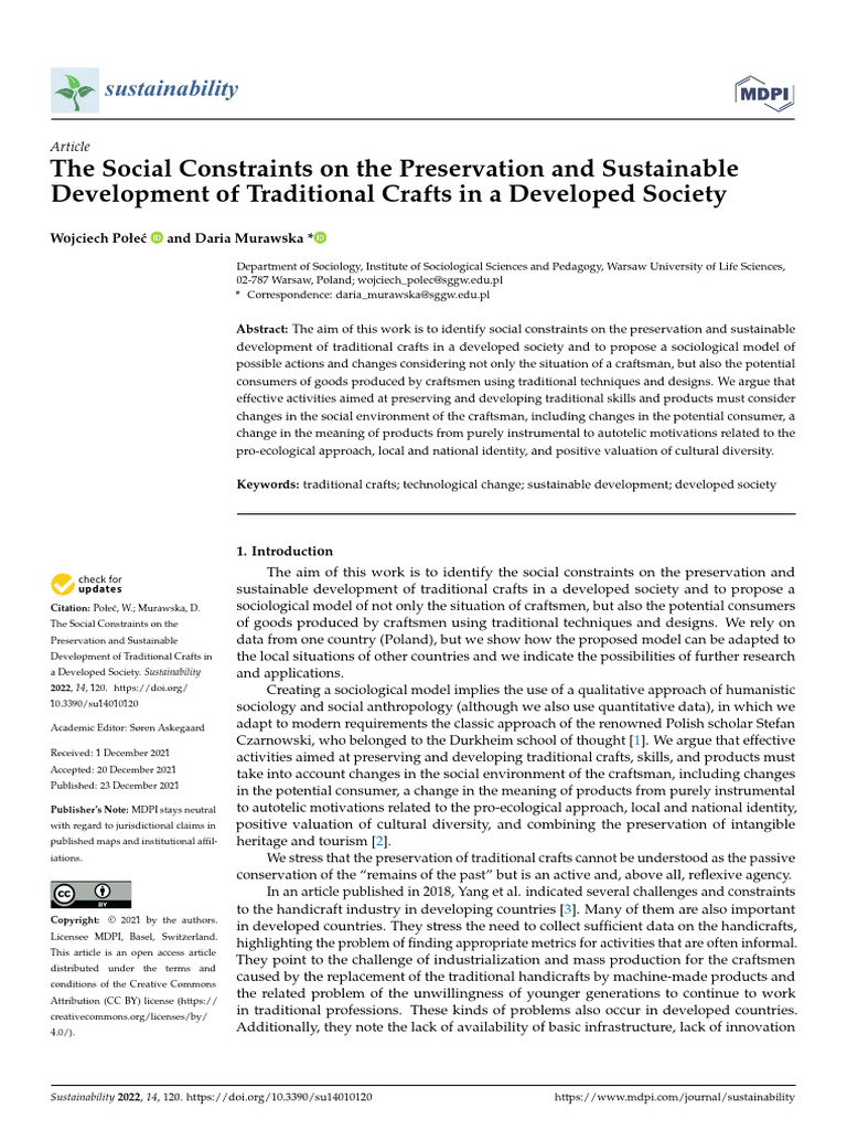 Social Constraints on Traditional Crafts | PDF | Agriculture ...