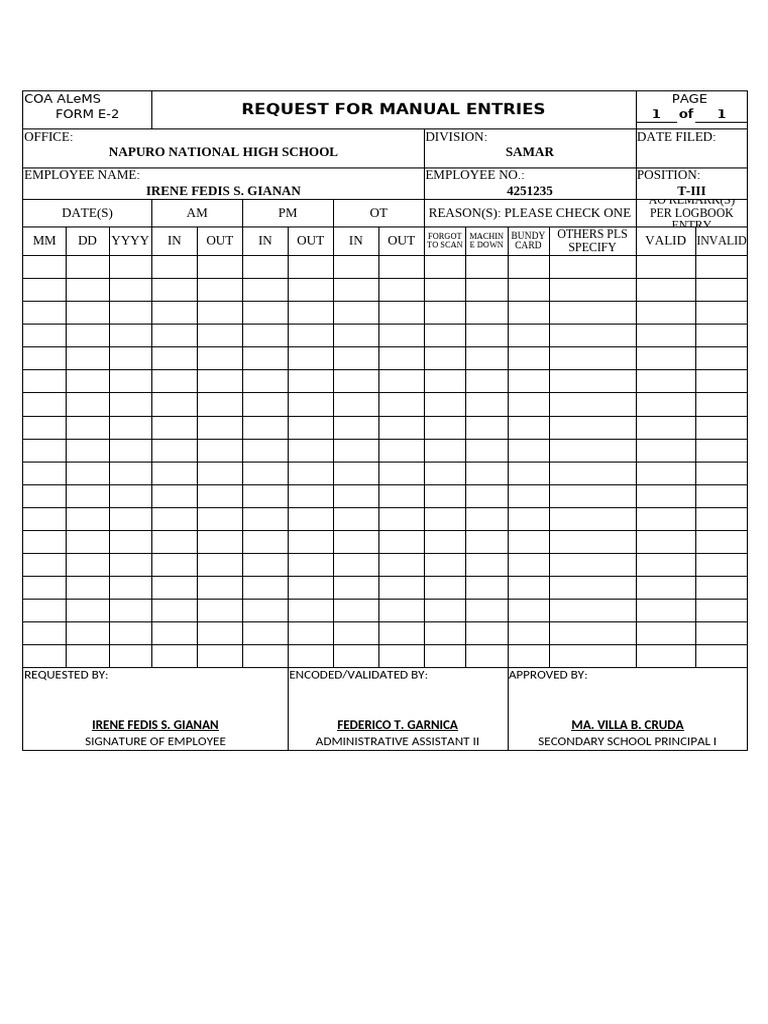 Manual Entry Request Form E-2 | PDF