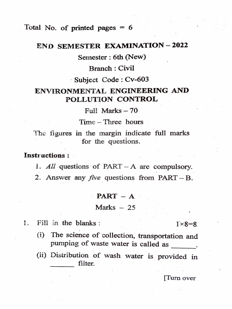 Environmental Engineering & Pollution Control 2022 | PDF | Water Purification | Sewage Treatment
