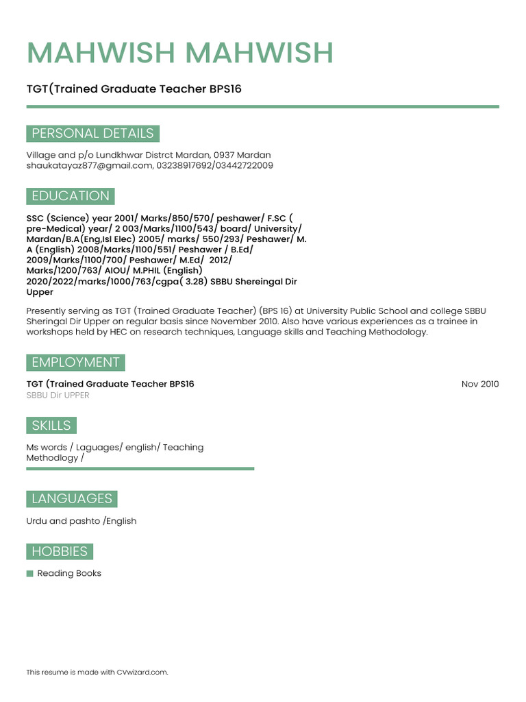 Resume Mahwish Mahwish | PDF