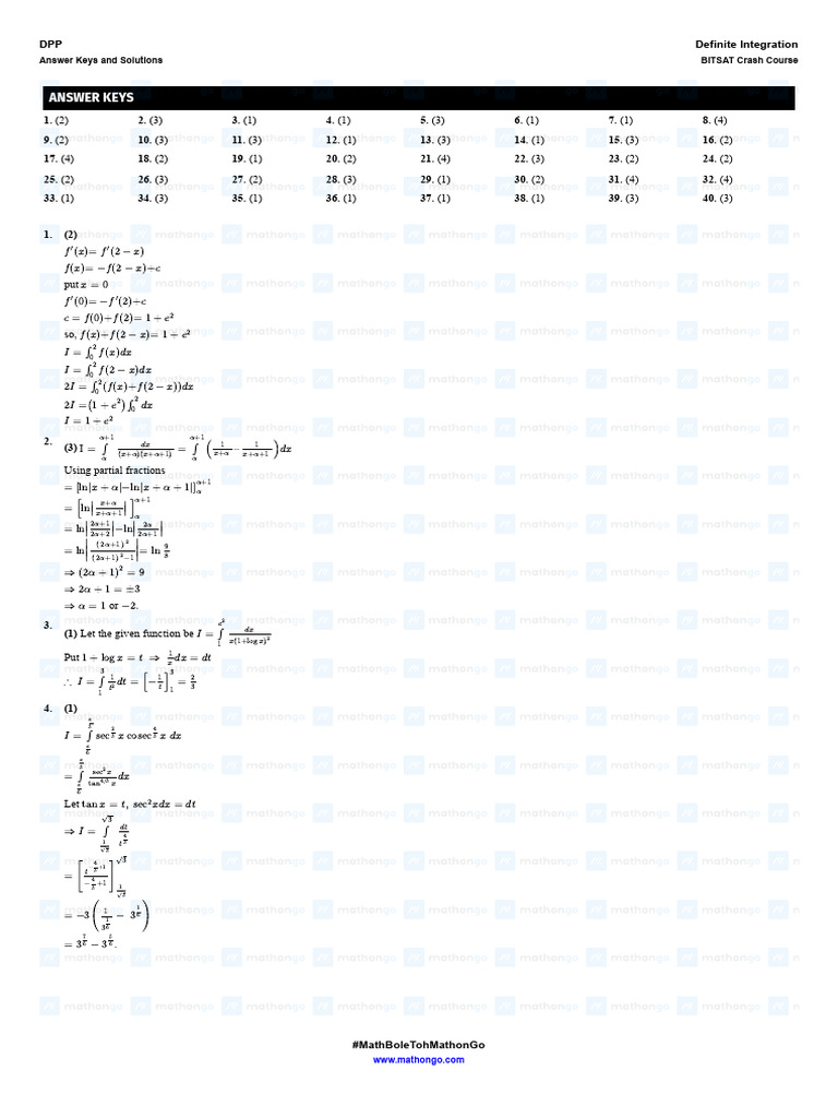 Solution Definite Integrals | PDF