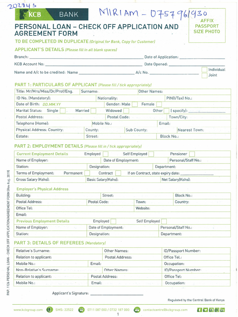 KCB Loan Form | PDF