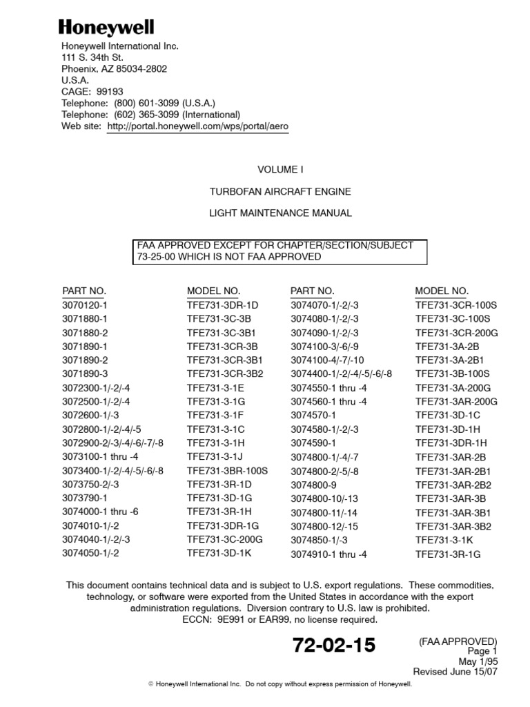 TFE731-3 Light Maintenance Manual | PDF | Copyright | License