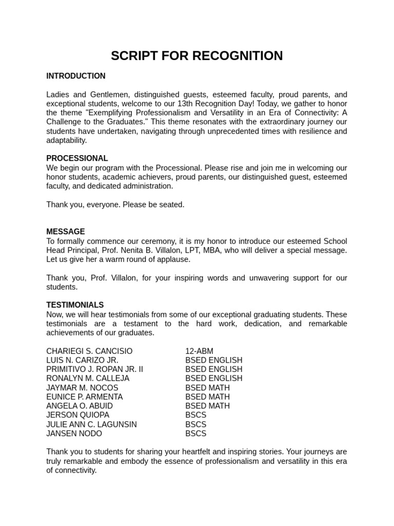 Emcee Script Graduation | PDF