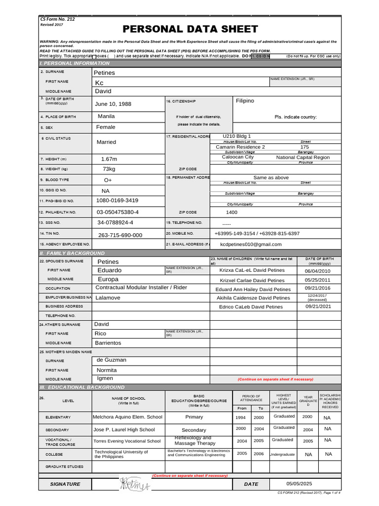 CS Form No. 212 Personal Data Sheet Revised | PDF | Justice | Crime ...