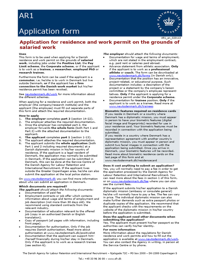 Denmark Work Permit Visa Application Form - 250603 - 151326 | PDF ...