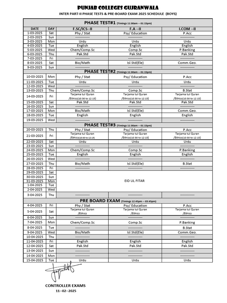 Inter Part-II Exam Schedule 2025 | PDF