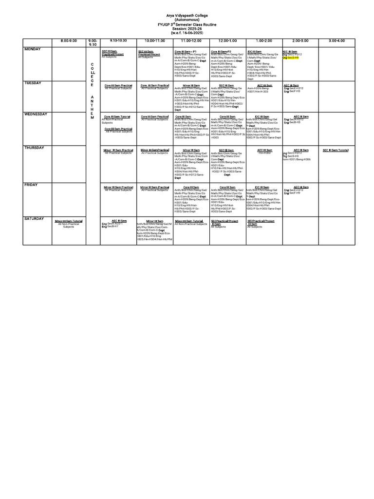 3rd Sem Routine | PDF