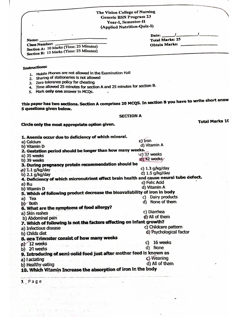 Nutrition MCQ Test | PDF