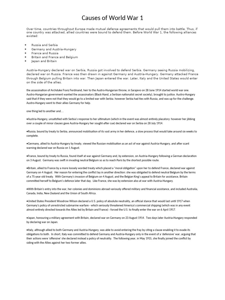Causes of World War 1 | PDF | Allies Of World War I | World War I