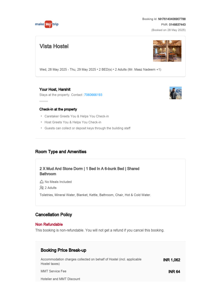 Vista Hostel Booking Details and Policies | PDF | Restaurants