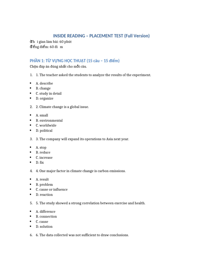 Inside Reading Placement Test FULL | PDF
