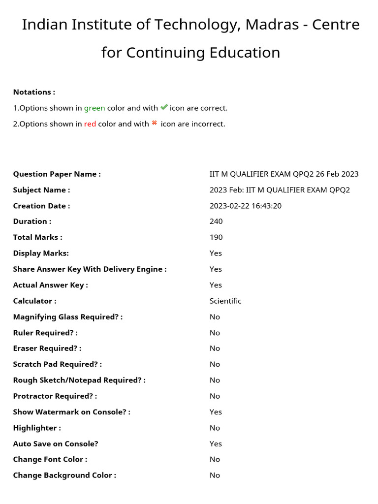 IIT Madras Qualifier Exam Paper 2023 | PDF | Multiple Choice | Innovation