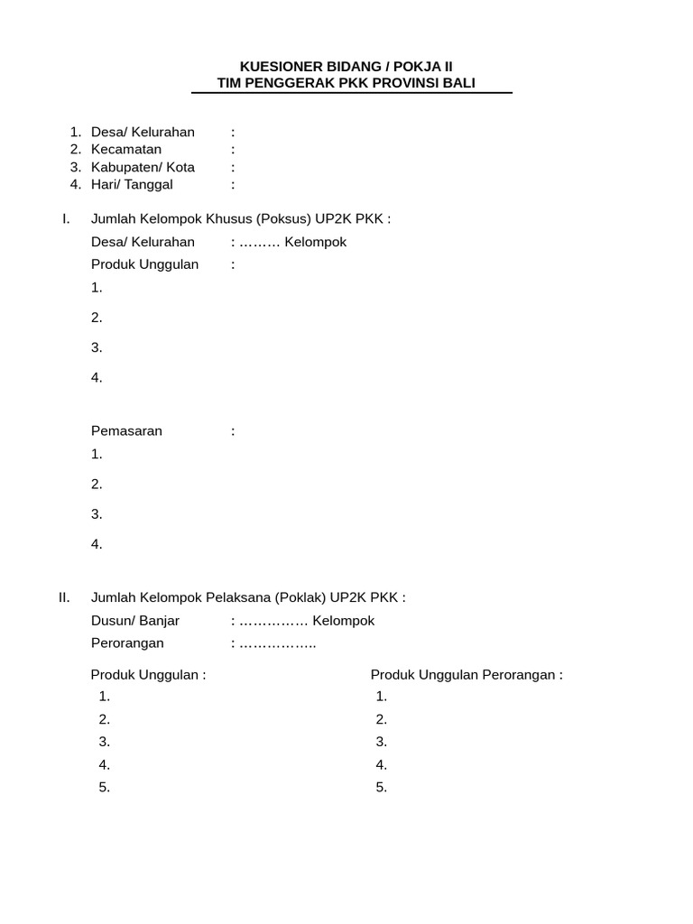 Kuesioner Pembinaan Pokja II | PDF