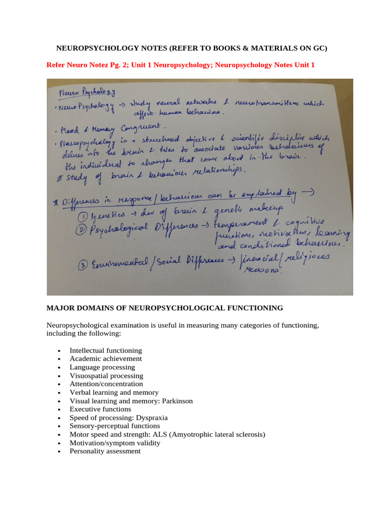 Neuropsychology Exam and Techniques Guide | PDF ...