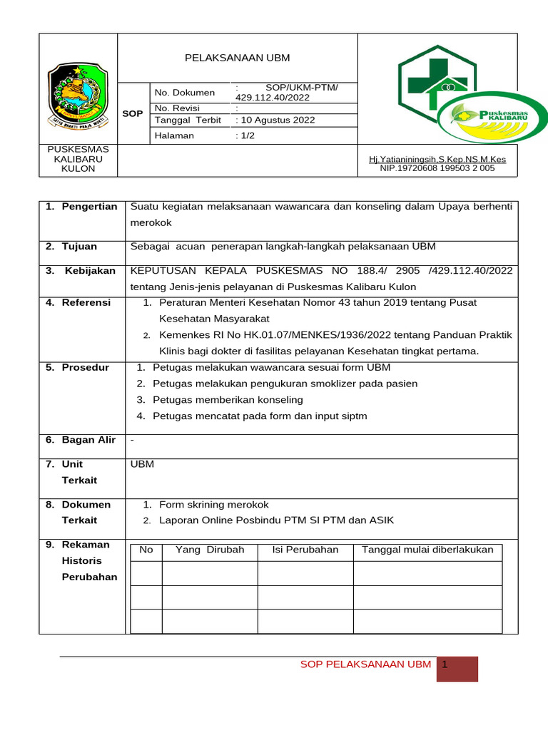 Sop Pelaksanaan Ubm | PDF