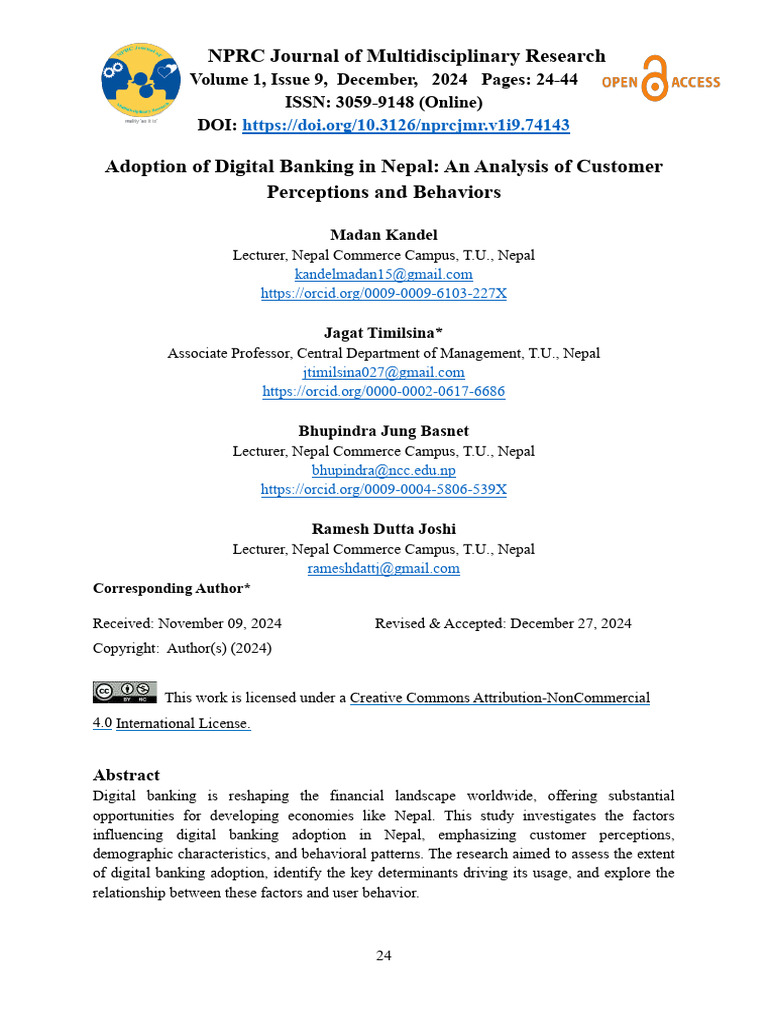 Adoption of Digital Banking in Nepal An Analysis o | PDF