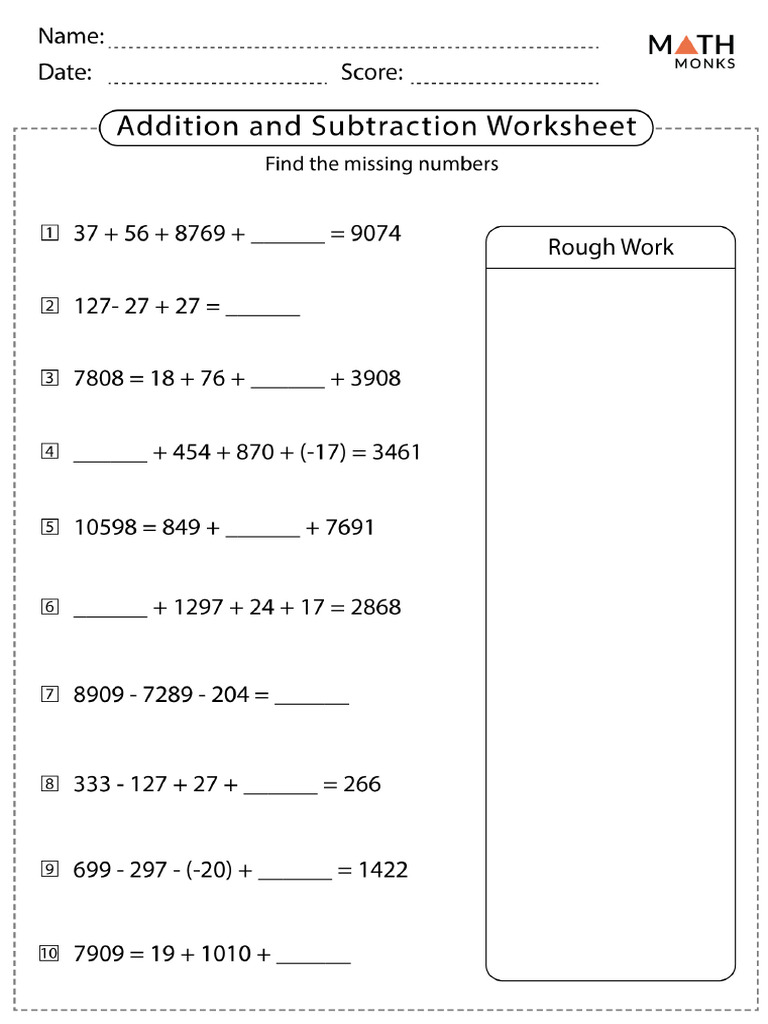Combined Addition and Subtraction Worksheets For Grade 6 | PDF
