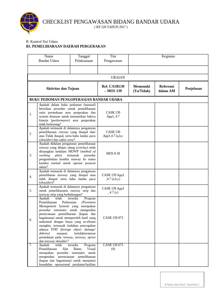 Checklist Pemeliharaan Bandar Udara | PDF