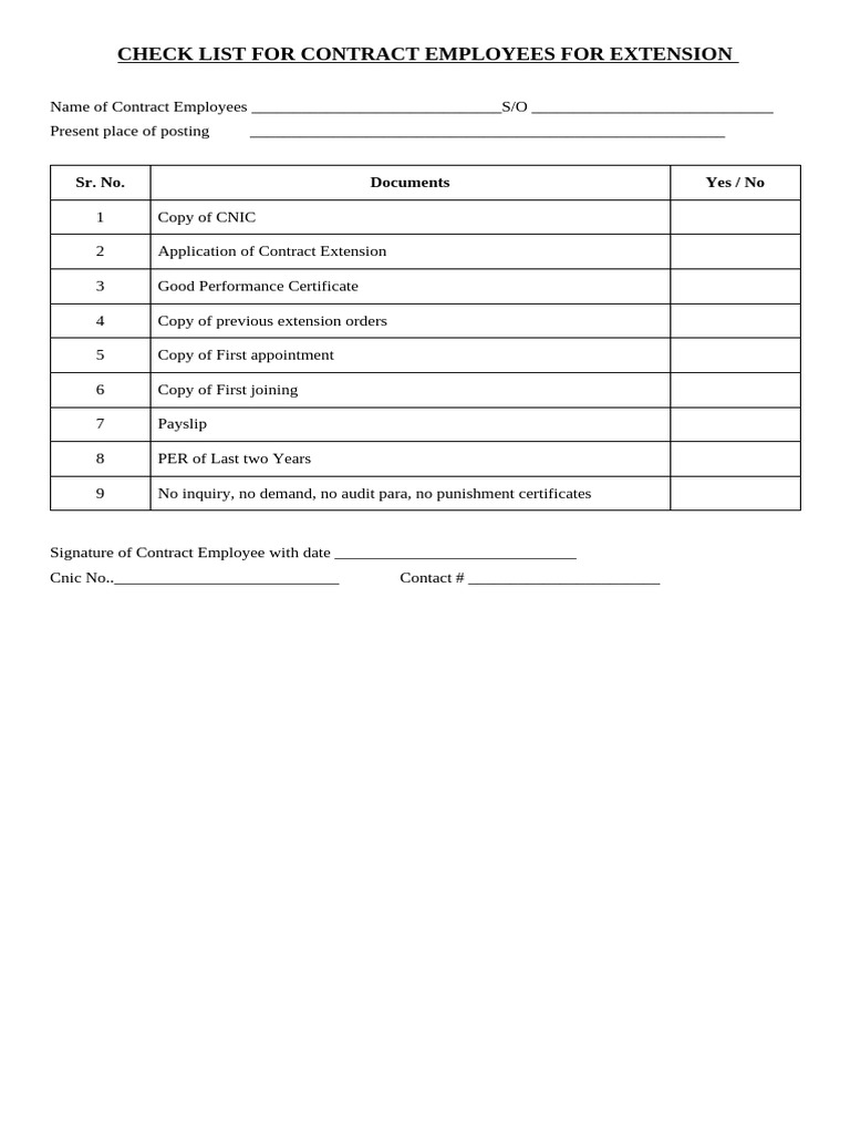 Contract Employee Extension Checklist | PDF