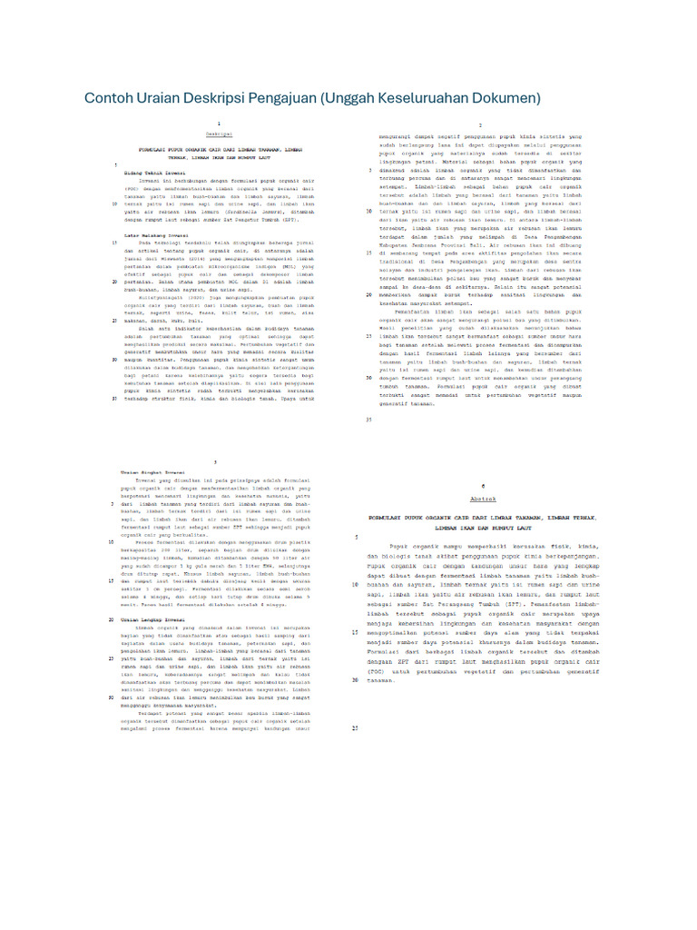 Contoh Uraian Deskripsi Pengajuan Teknologi Inovasi - A4151c1d | PDF