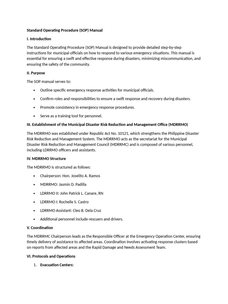 Standard Operating Procedure Draft | PDF | Emergency Management | Emergency