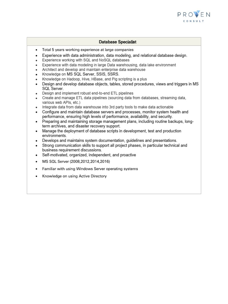 JD Database Specialist | PDF