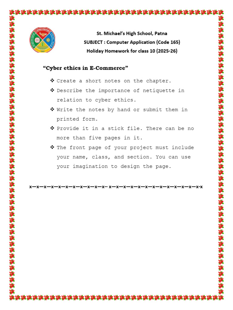 Class 10 Computer Holiday Homework 2025-26 | PDF