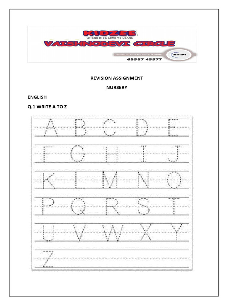 Revision Assignment Nursery Last Term | PDF