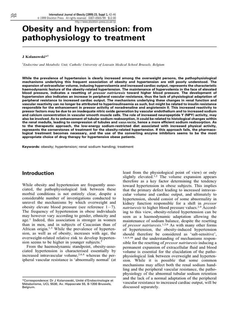 Obesity and Hypertension From Pathophysiology To T | PDF | Hypertension | Kidney
