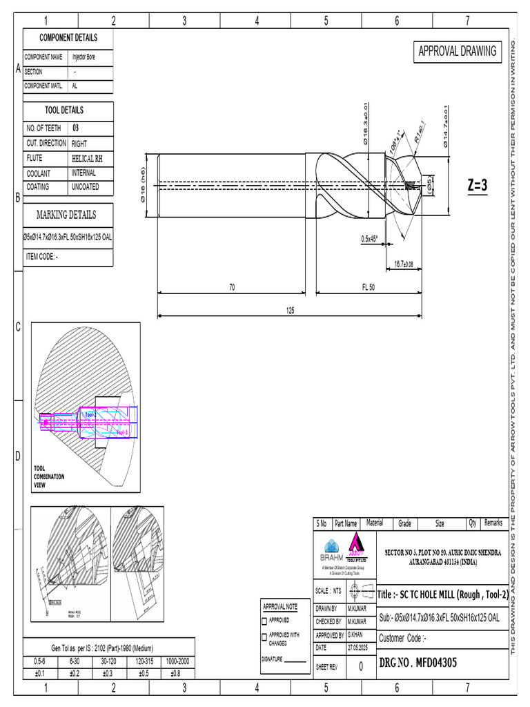 Mfd04305-Sc TC Hole Mill (Rough, Tool-2) Ø5xø14.7xø16.3xfl 50xsh16x125 ...