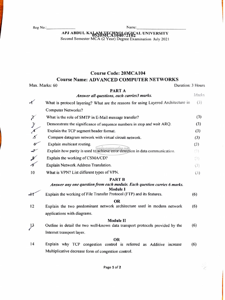 ACN MCA Question Paper 2021 | PDF