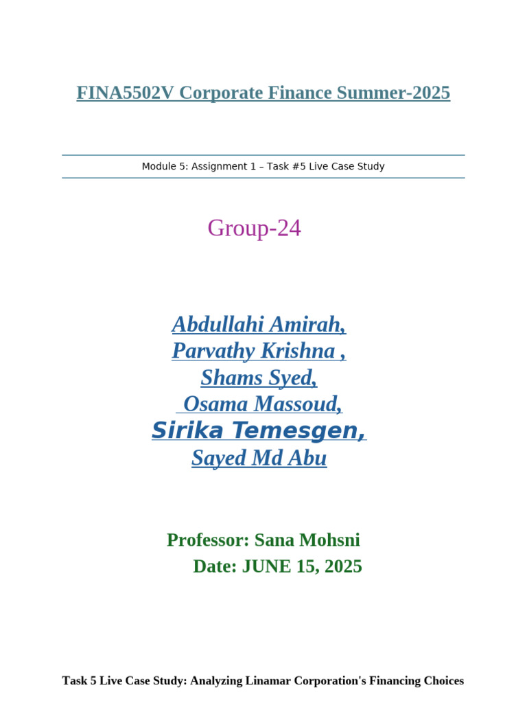 Module - 5 Assignment 1 Task #5 Live Case Study | PDF | Debt | Equity ...