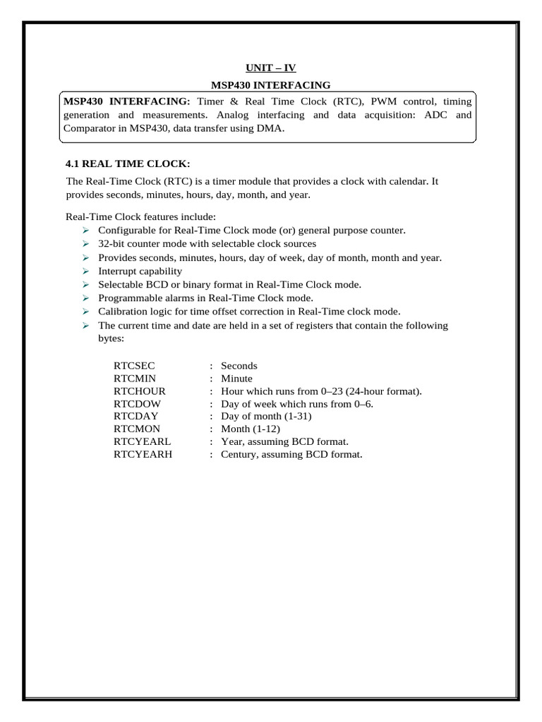 Unit-IV MSP430 Interfacing | PDF | Clock | Computing