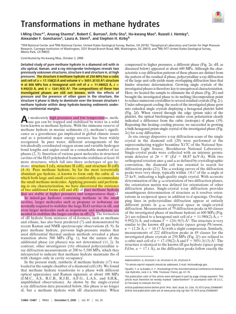 High-Pressure Methane Hydrate Structures | PDF | Methane | Crystal