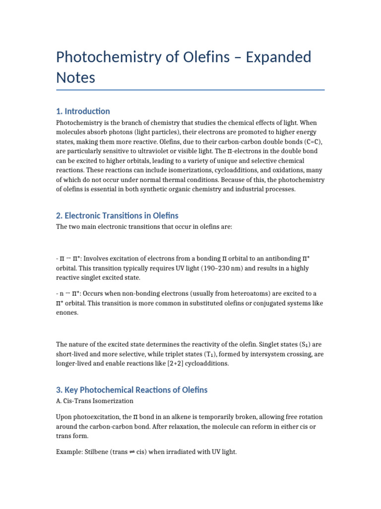 Photochemistry of Olefins Expanded Notes | PDF | Photochemistry | Alkene