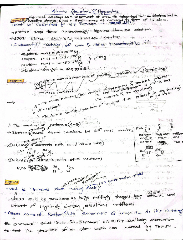 Atomic Model & Structure - (Chem 109) | PDF