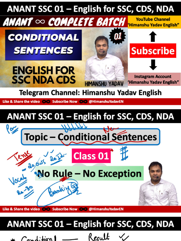 Conditional Sentences Class 01 Class PPT Anant Batch For SSC NDA | PDF