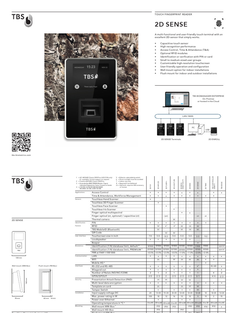 TBS Product Datasheet 2D SENSE | PDF | Touchscreen | Access Control
